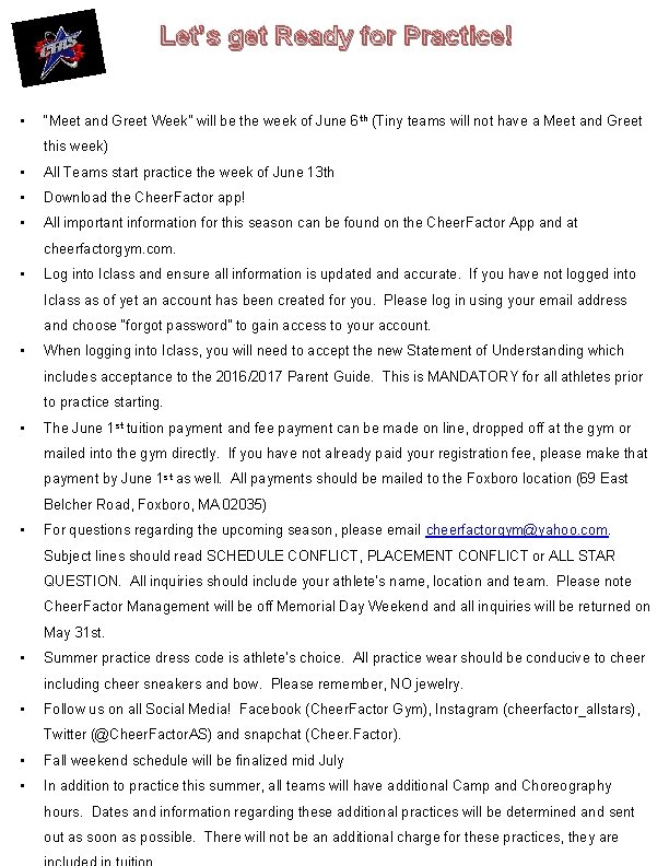 Lets get Ready for Practice Meet and Greet