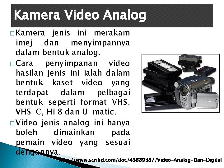 Jenis dan ciri kamera video AHLI KUMPULAN Mohd