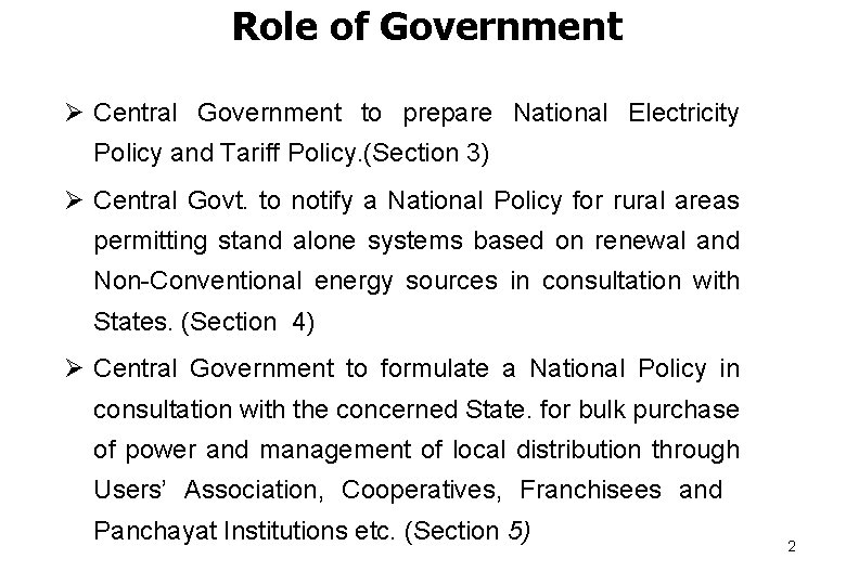 Presentation on Salient features of the Electricity Act
