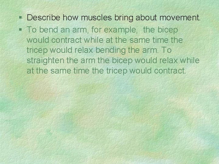 Body in Action General Objectives Subtopic a Movement