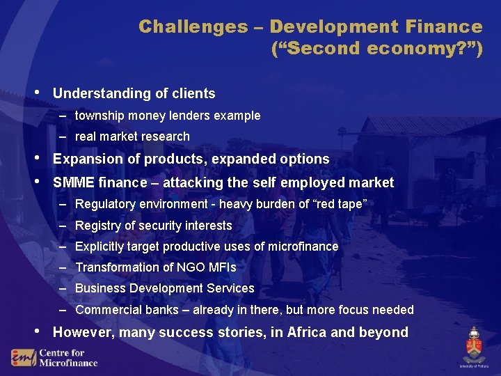 Challenges facing the microfinance industry in South Africa
