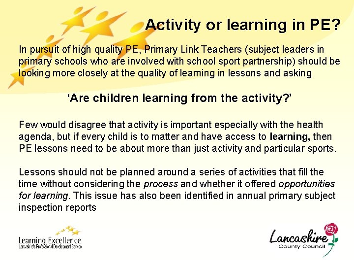 Lancashire Physical Education Scheme of Work 2008 Objectives