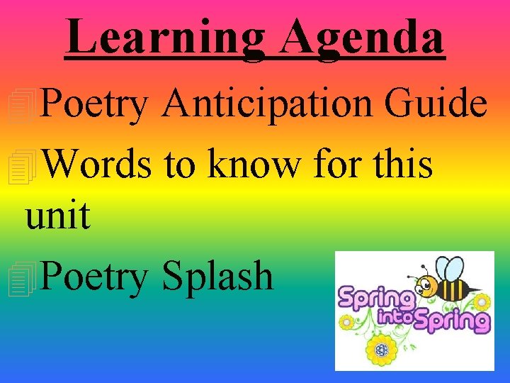 Learning Agenda 4 Poetry Anticipation Guide 4 Words