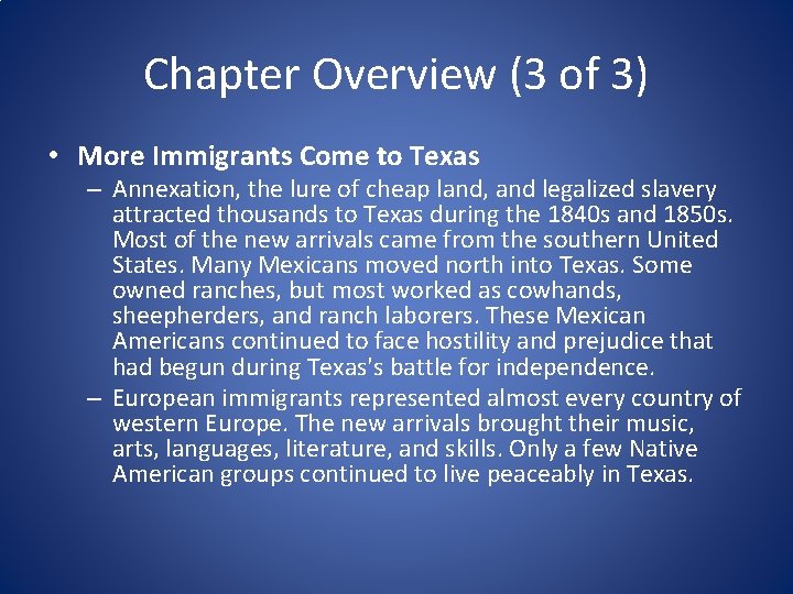 Chapter 14 Section 3 Immigrants Come to Texas
