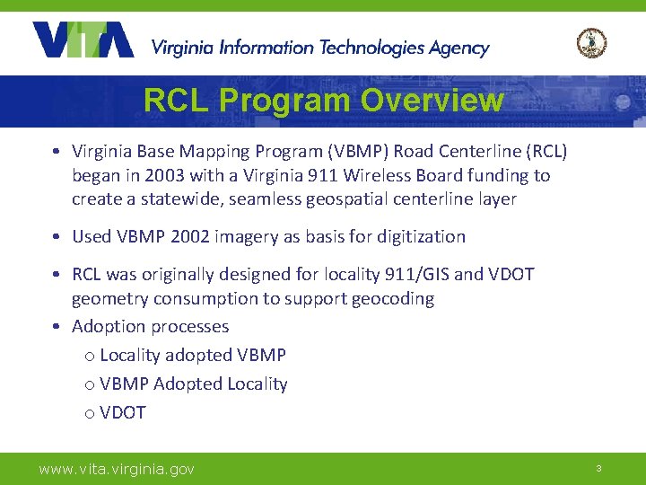 VBMP RCL Workshop Using VDOT Data November 4