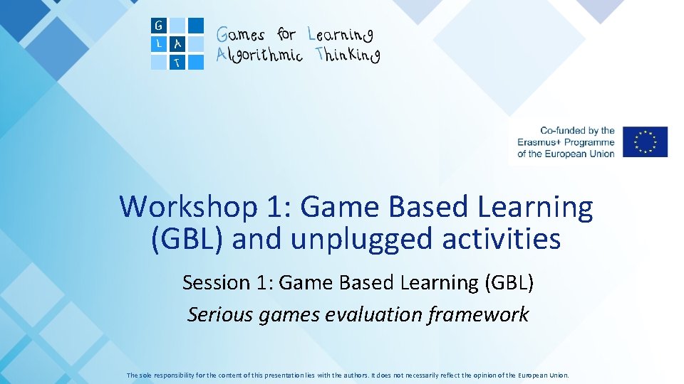 Workshop 1 Game Based Learning GBL and unplugged