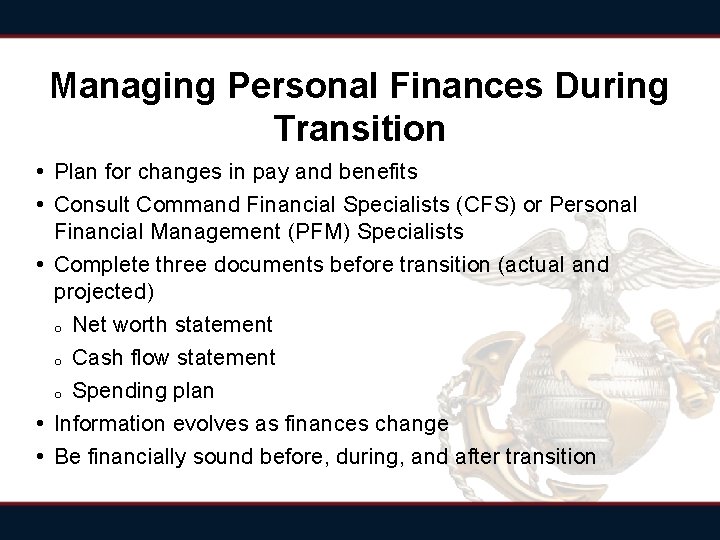 Financial Planning For Transition Seminar Overview Managing Personal