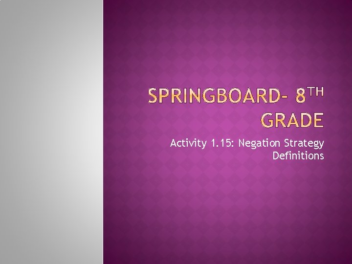 Activity 1 15 Negation Strategy Definitions I can