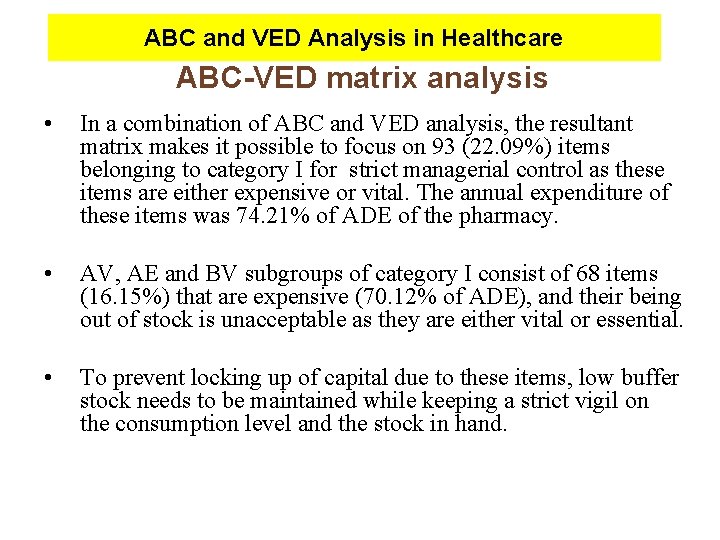 ABC and VED Analysis in Healthcare Case study