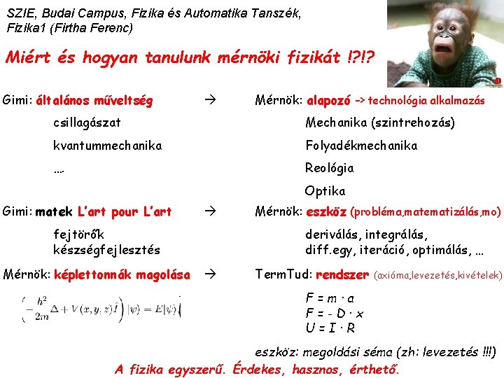 SZIE Budai Campus Fizika s Automatika Tanszk Fizika