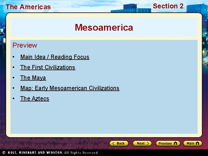 Section 2 The Americas Mesoamerica Preview Main Idea