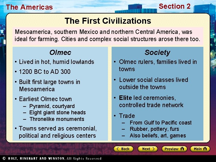 Section 2 The Americas Mesoamerica Preview Main Idea
