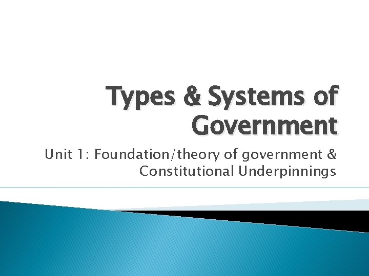 Types Systems of Government Unit 1 Foundationtheory of