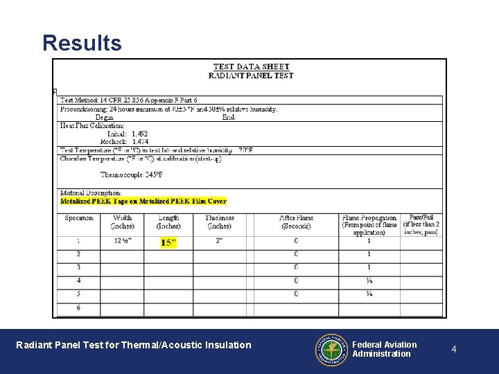 Radiant Panel Test for ThermalAcoustic Insulation Federal Aviation