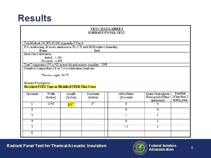 Radiant Panel Test for ThermalAcoustic Insulation Federal Aviation