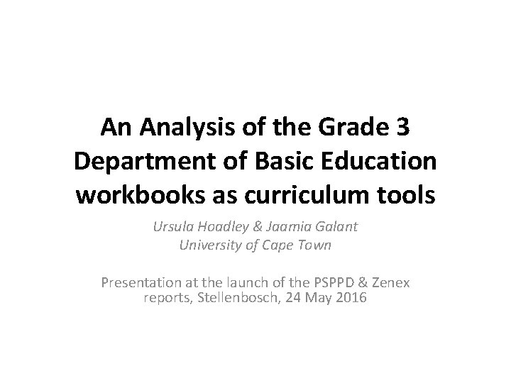 An Analysis of the Grade 3 Department of