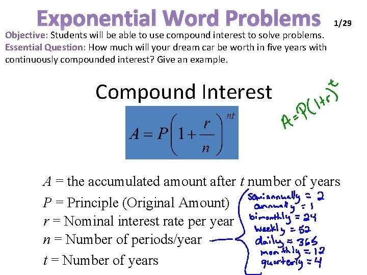 Exponential Word Problems Objective Students will be able