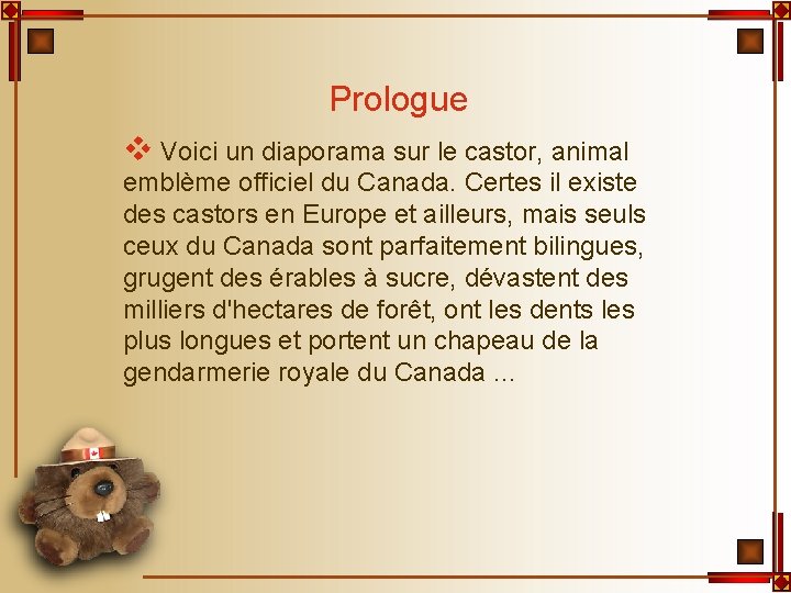 Prologue v Voici un diaporama sur le castor