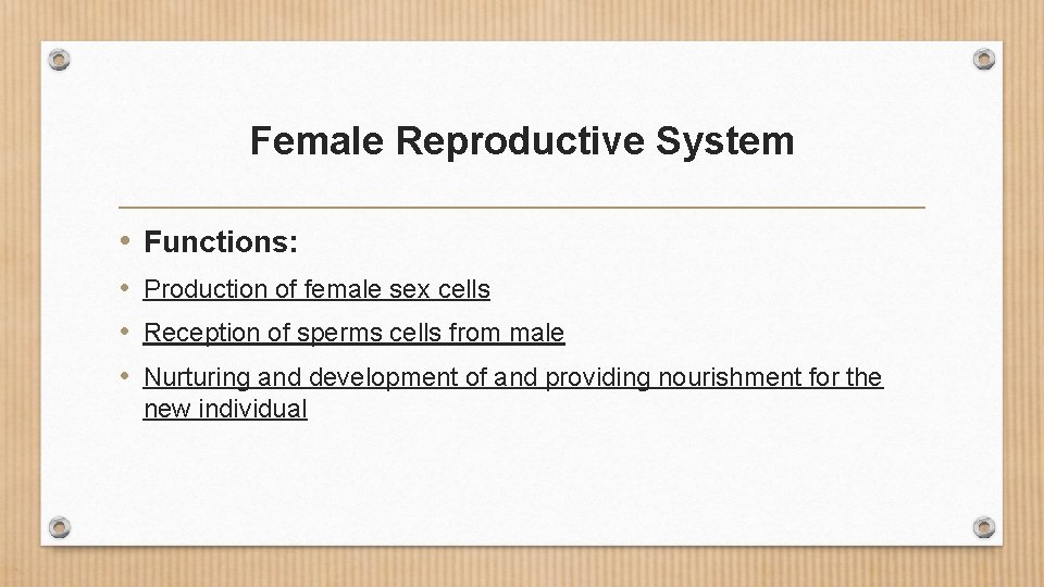 Male and Female Reproductive Systems 9 th Grade