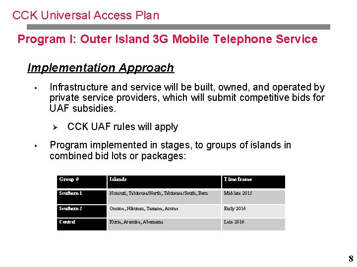 Communications Commission of Kiribati Universal Access Plan 2015