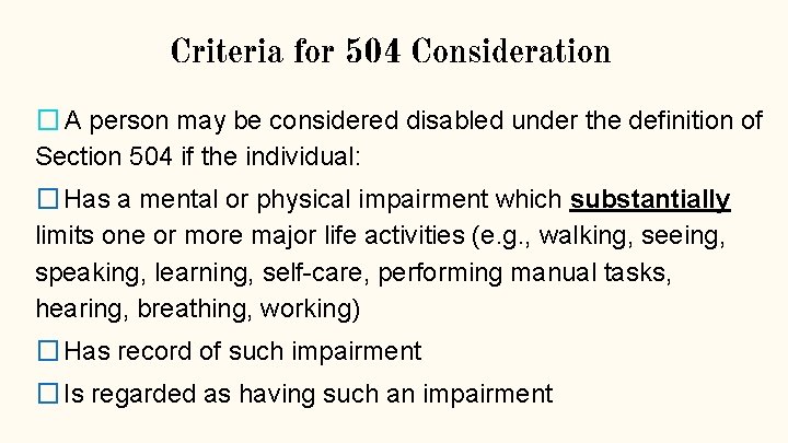 Section 504 of the Rehabilitation Act What is