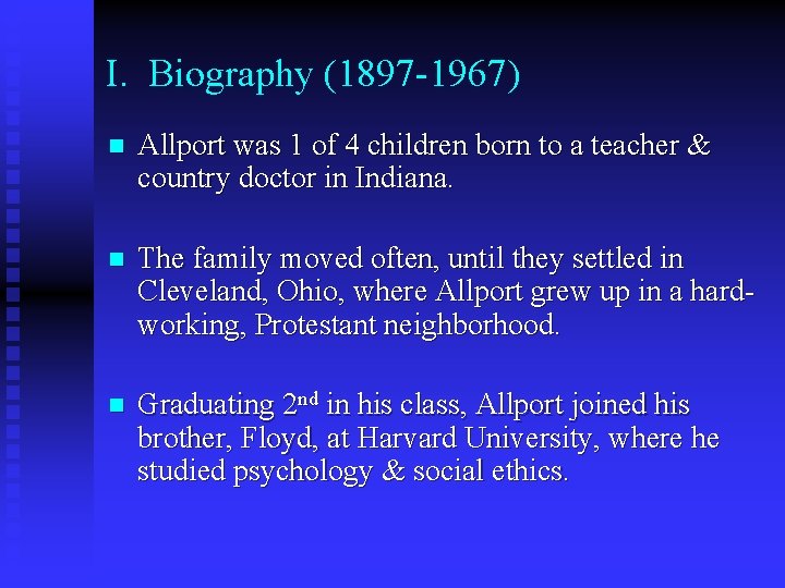 Gordon Allport Trait Theory I Biography 1897 1967