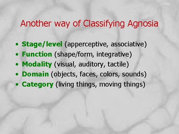 Agnosia and Perceptual Disturbances March 27 2006 Visual