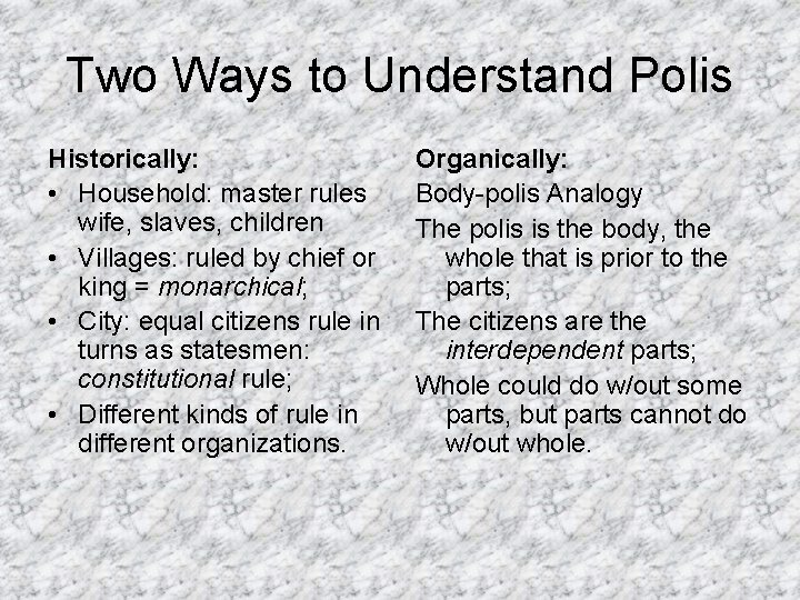 Aristotle The Polis Book I PHIL 1003 2008