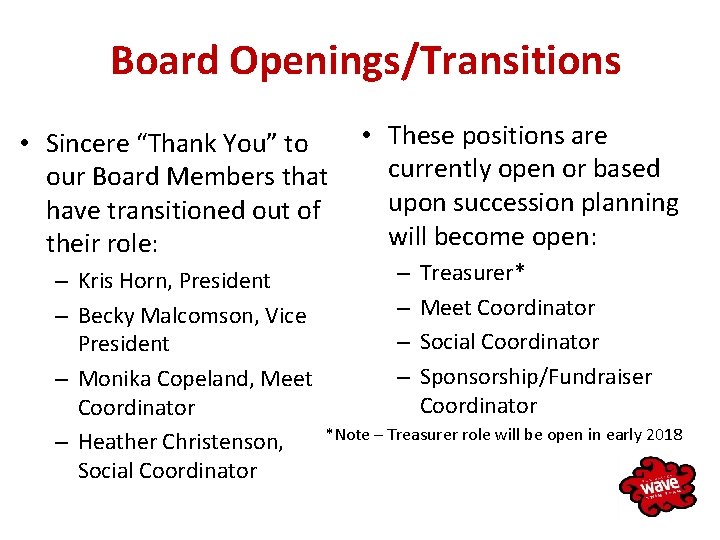 Fox Valley Wave Parent Meeting October 2017 Our