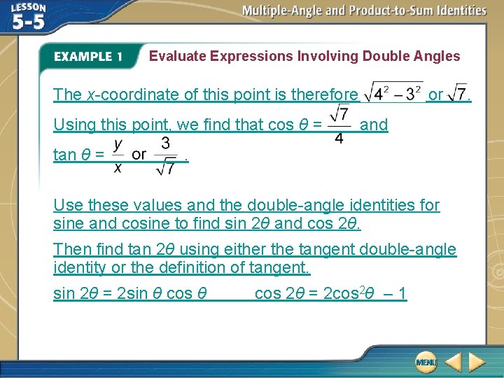 Evaluate Expressions Involving Double Angles If on the
