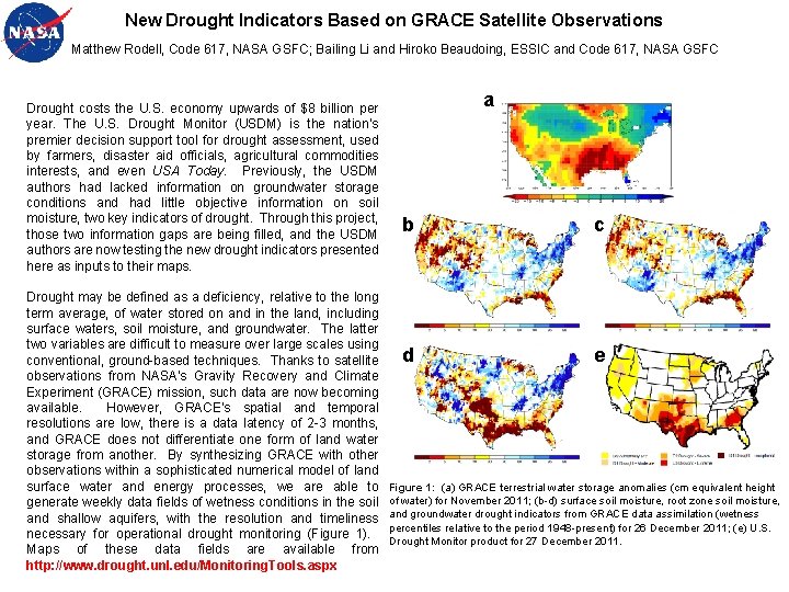 New Drought Indicators Based on GRACE Satellite Observations
