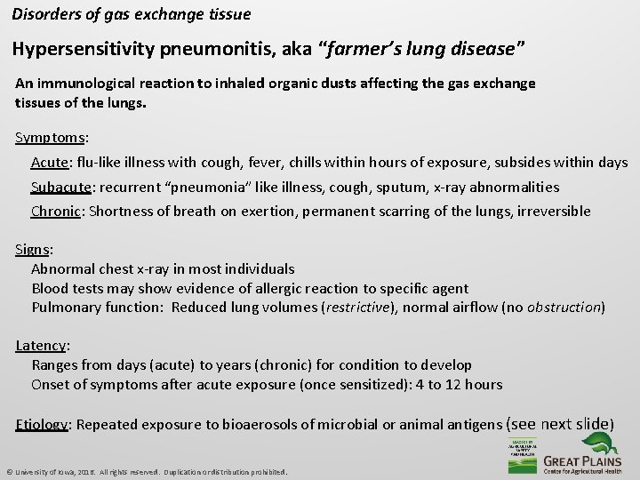 OCCUPATIONAL DISEASES OF THE LUNGS IN AGRICULTURAL SETTINGS