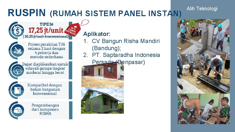 TEKNOLOGI UNGGULAN PUSAT LITBANG PERUMAHAN DAN PERMUKIMAN DAFTAR
