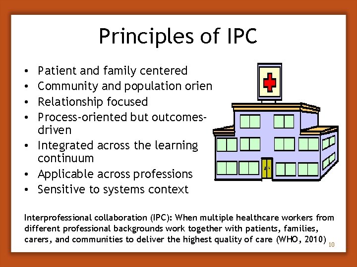INTERPROFESSIONAL EDUCATION IPE and INTERPROFESSIONAL COLLABORATION IPC H
