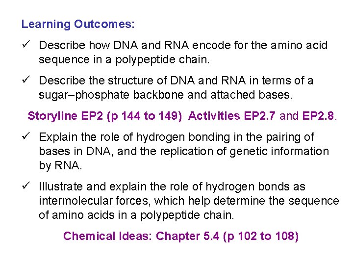 Learning Outcomes Describe how DNA and RNA encode
