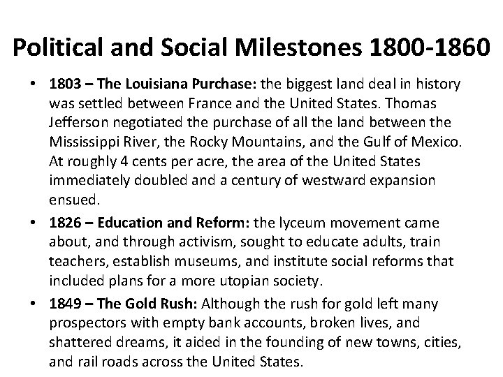 American Romanticism 1800 1860 Political and Social Milestones