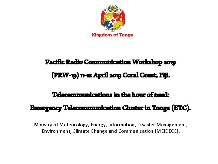 Kingdom of Tonga Pacific Radio Communication Workshop 2019