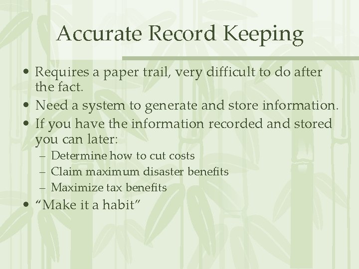 Record Keeping for Cost Analysis Prepared by L