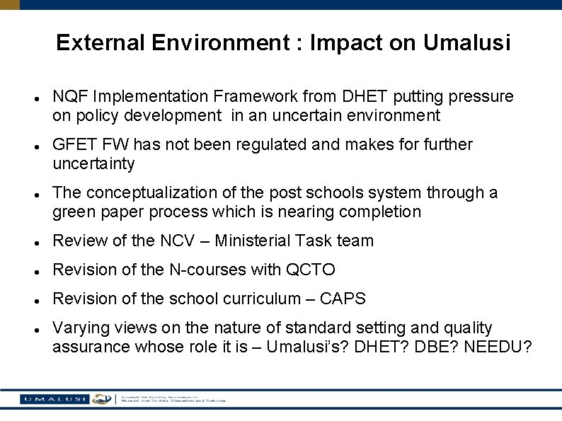 Umalusis presentation to the Basic Education Portfolio Committee