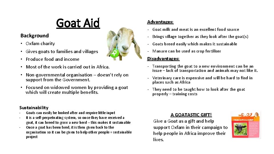 Case Studies Development Goat Aid Background Advantages Goat