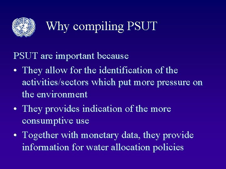 Physical Supply and Use tables PSUT SEEAW training