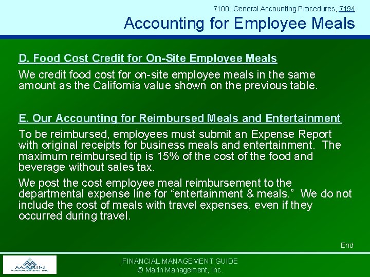 7100 General Accounting Procedures 7194 Accounting for Employee
