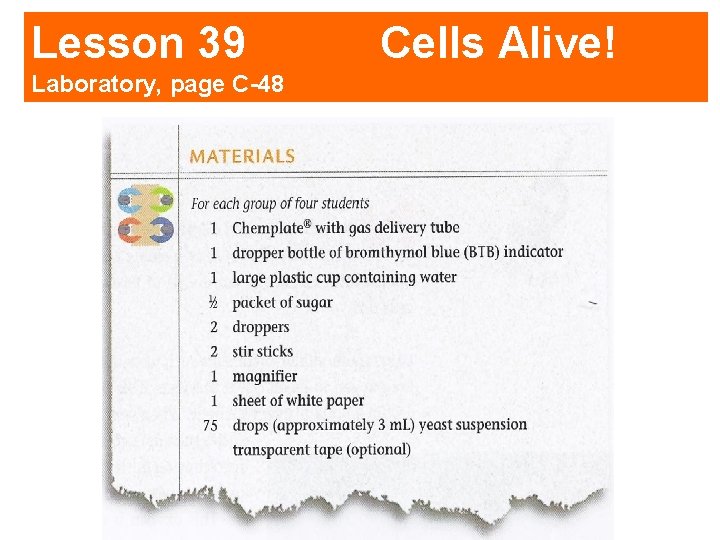 Lesson 39 Cells Alive Laboratory page C47 Learning