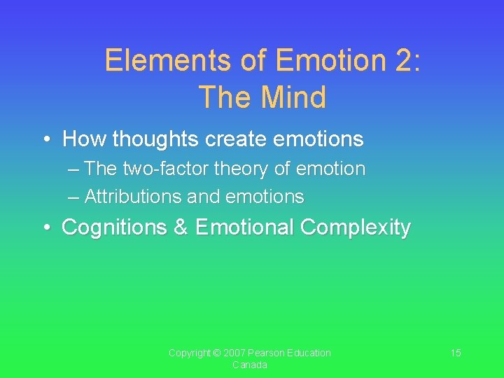 Emotion Chapter 11 Copyright 2007 Pearson Education Canada