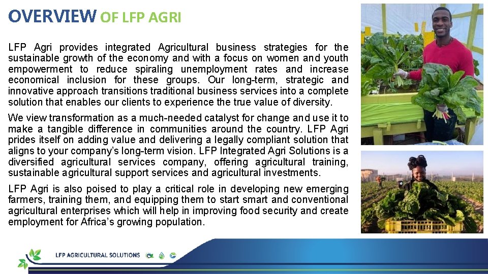 INTRODUCING LFP AGRI SUSTAINABLE OUTCOMES 2020 OUR VISION