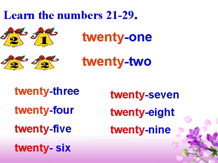Read the numbers you have learned one two