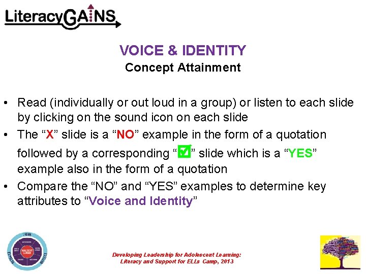 VOICE IDENTITY Concept Attainment Read individually or out