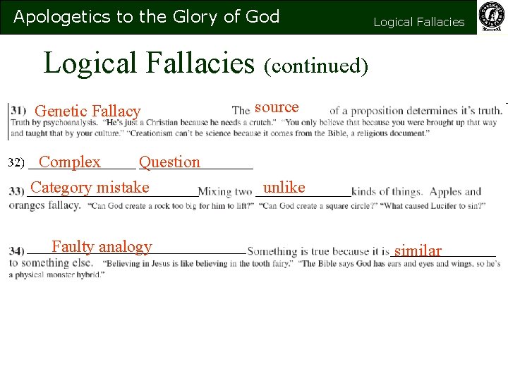 Apologetics to the Glory of God Logical Fallacies