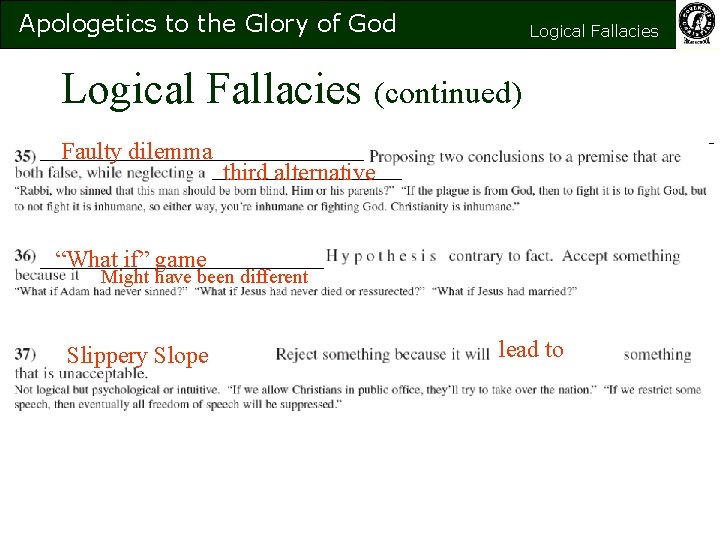 Apologetics to the Glory of God Logical Fallacies