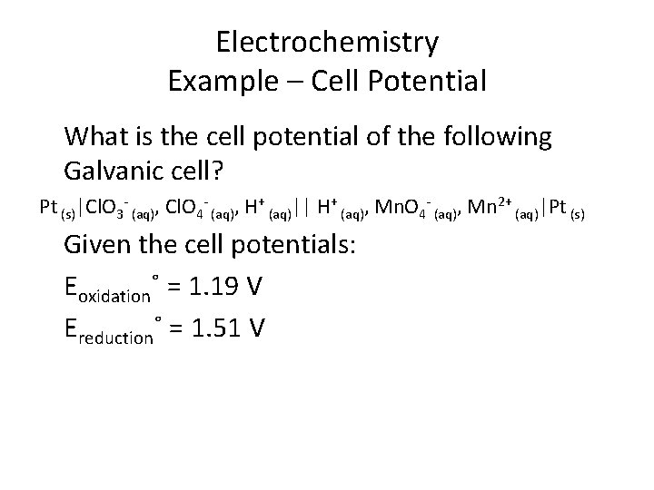 Chemistry 142 Chapter 19 Electrochemistry Outline I OxidationReduction